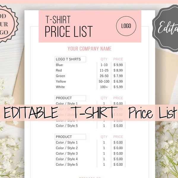 Price List for Custom Tshirt - Etsy