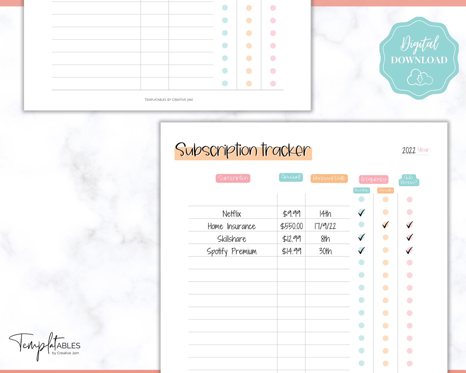 SUBSCRIPTION Tracker Printable Expense Tracker Budget - Etsy
