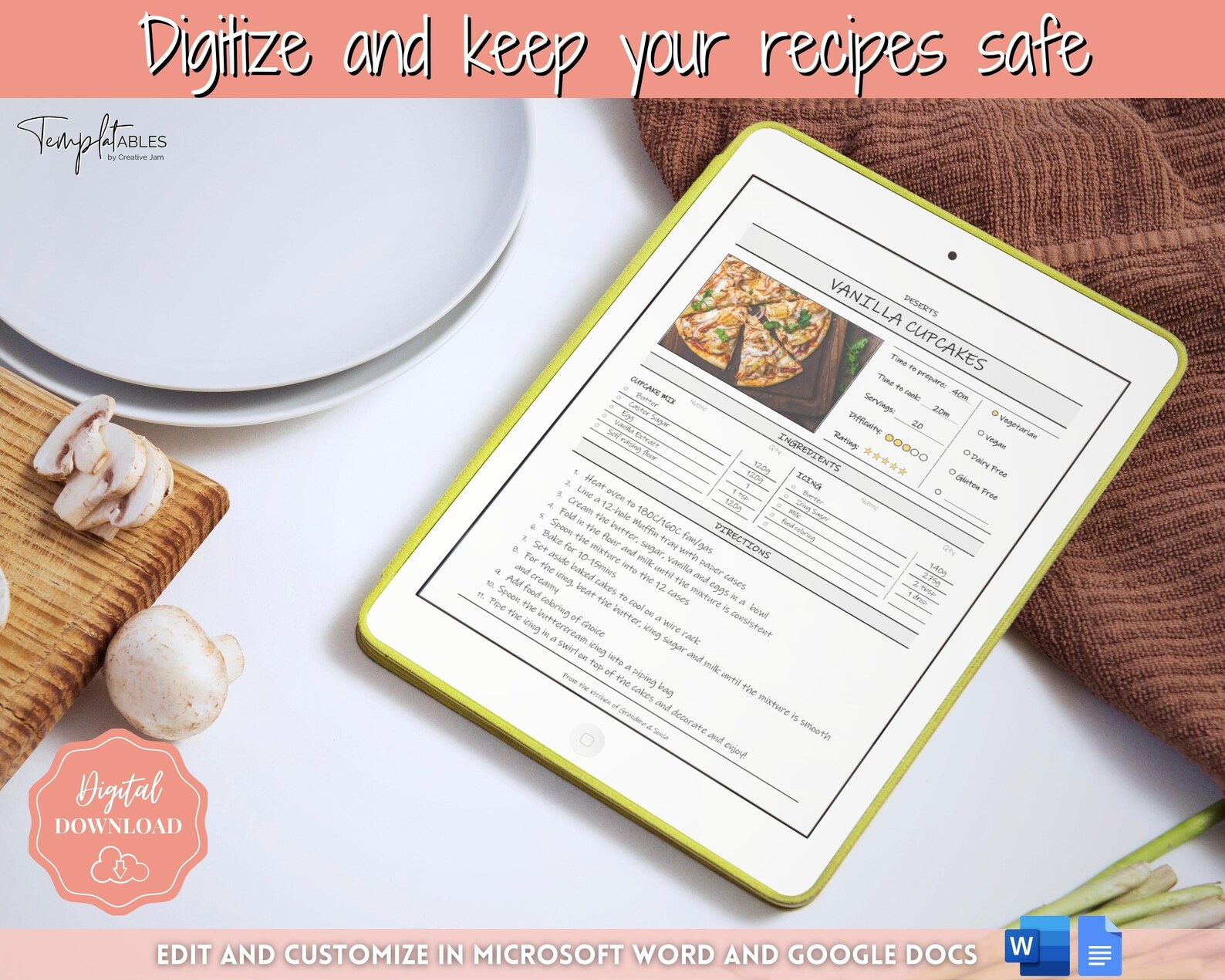 Recipe Book Template, EDITABLE Recipe Sheet Template, Recipe Cards ...