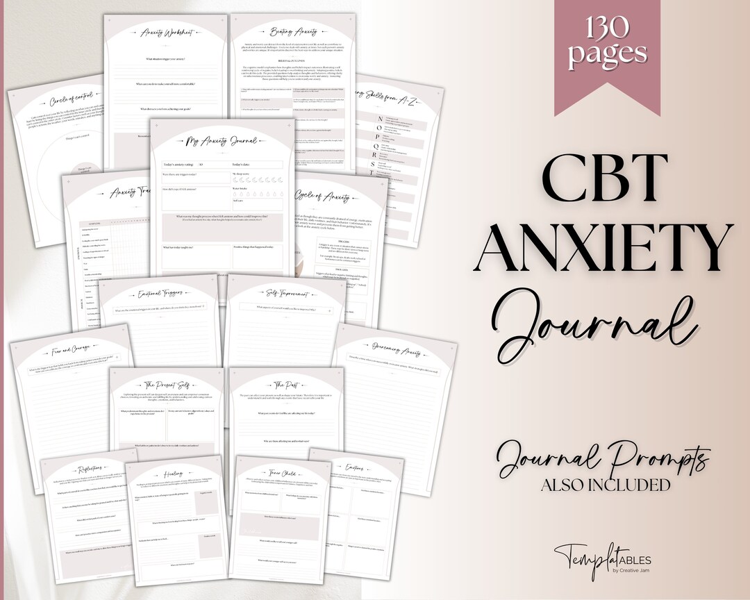 CBT Anxiety Journal, Anxiety Worksheets, 130 Pg Anxiety Relief Workbook ...