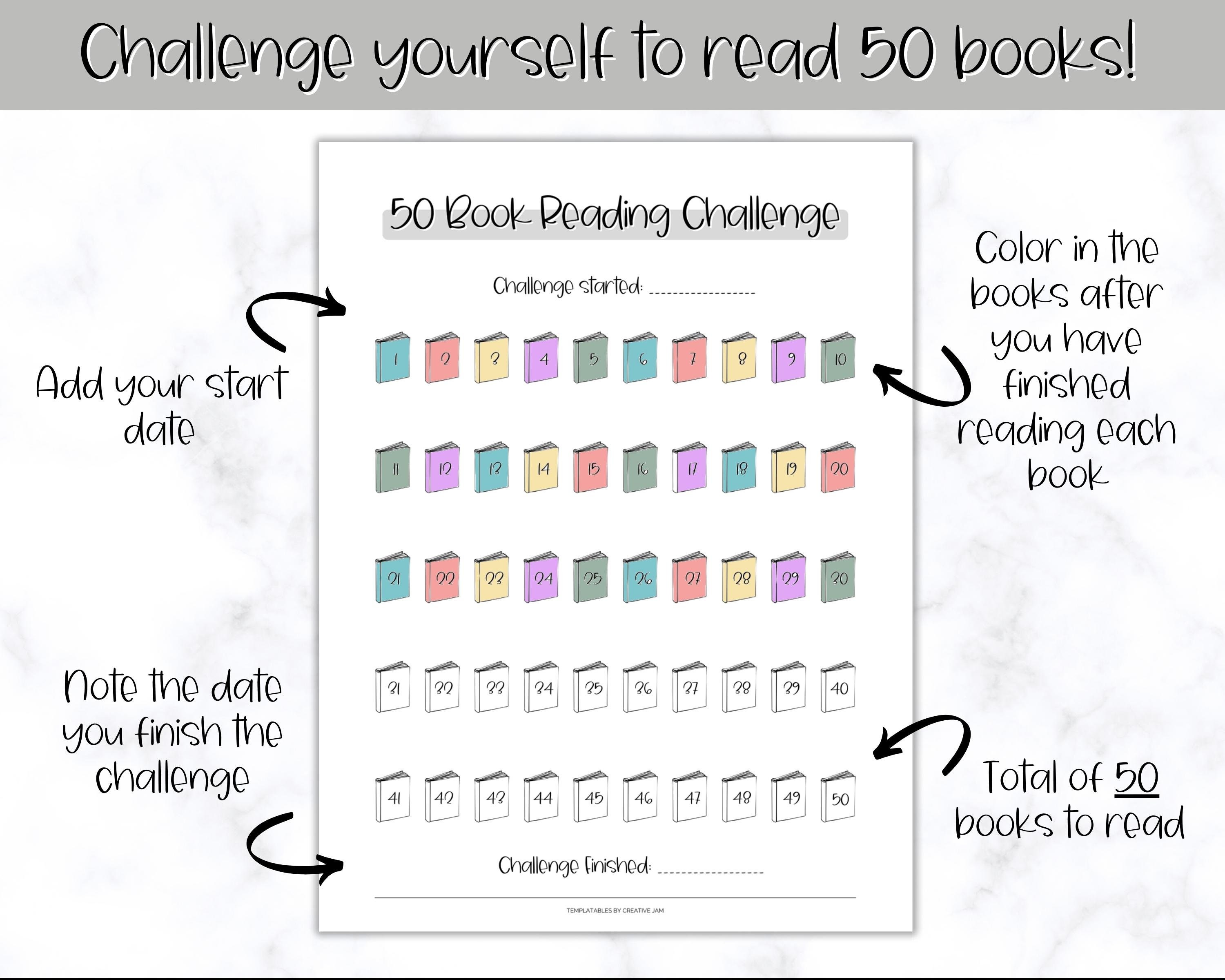 50 Book Challenge Printable Reading Challenge Bundle 50 Etsy Uk