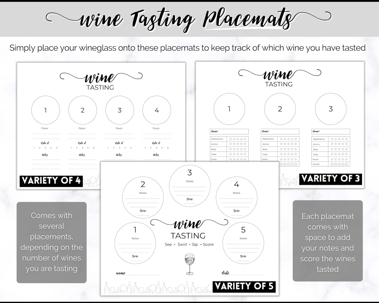 Wine Tasting Kit! Complete Guide to Blind Wine Tasting. Placemats ...