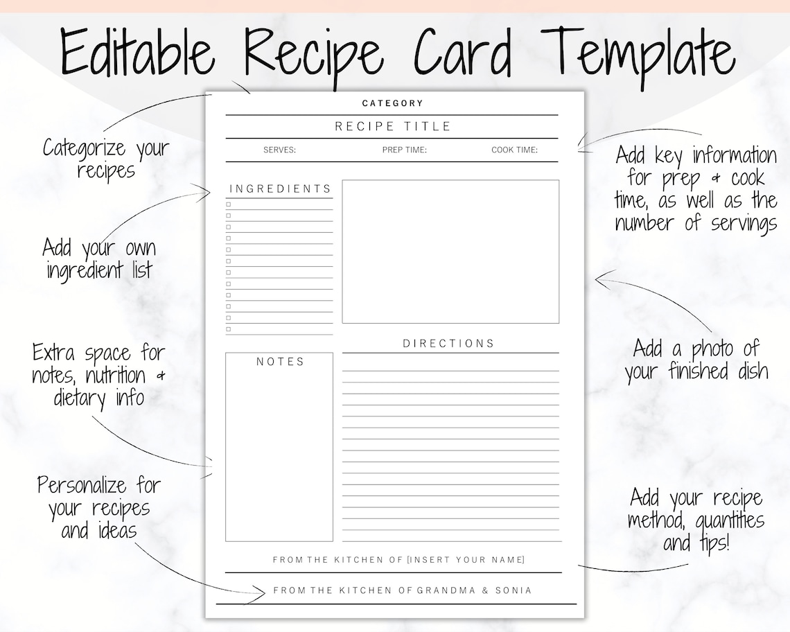 Recipe Book Template EDITABLE Recipe Sheet Template Recipe - Etsy
