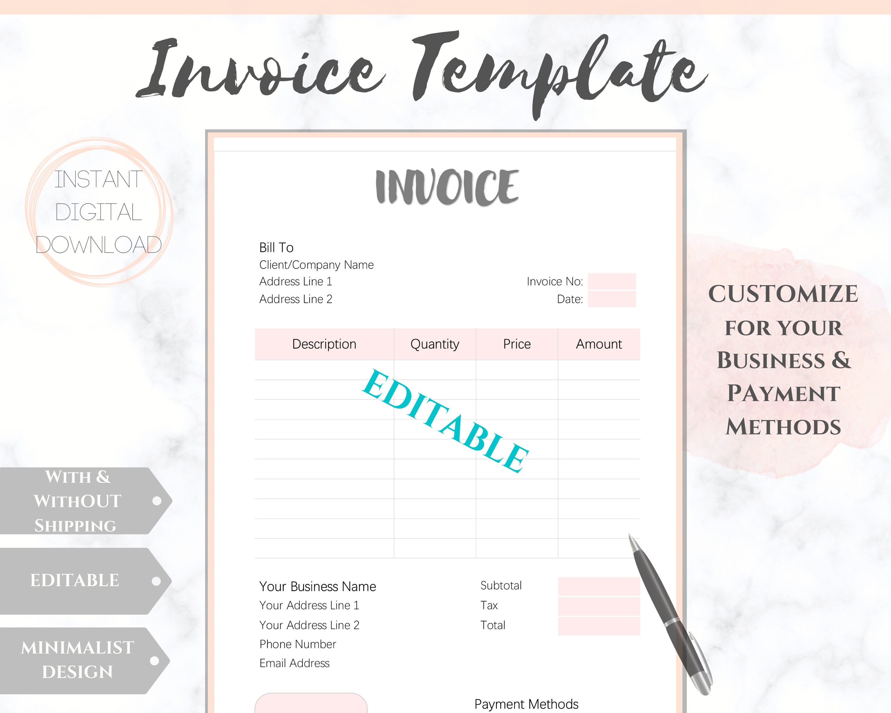 INVOICE TEMPLATE Order Form EDITABLE Custom Receipt Template - Etsy