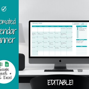 Monthly Calendar Planner Spreadsheet, Automated Template, Google Sheets ...