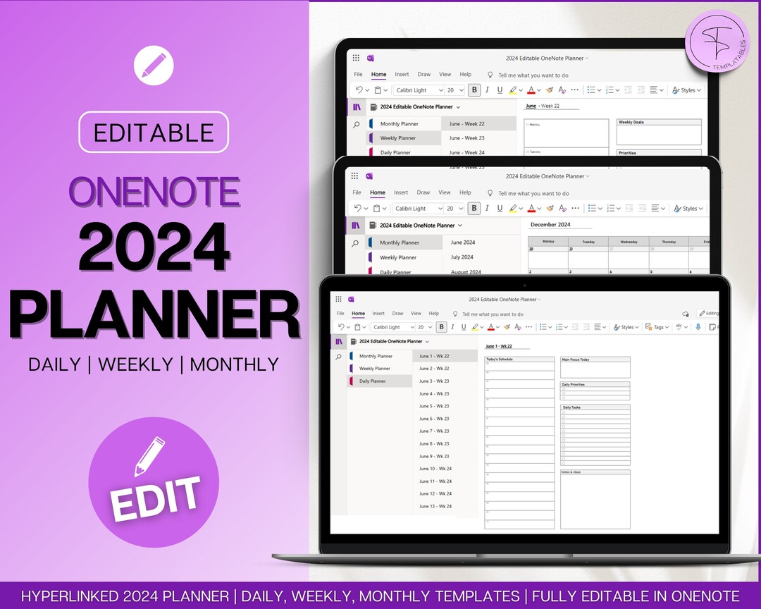 2024 Onenote Digital Planner, EDITABLE Onenote Template, Daily, Weekly ...