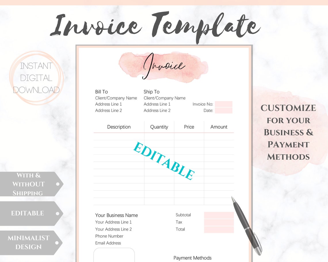 INVOICE TEMPLATE Order Form EDITABLE Custom Receipt Template | Etsy