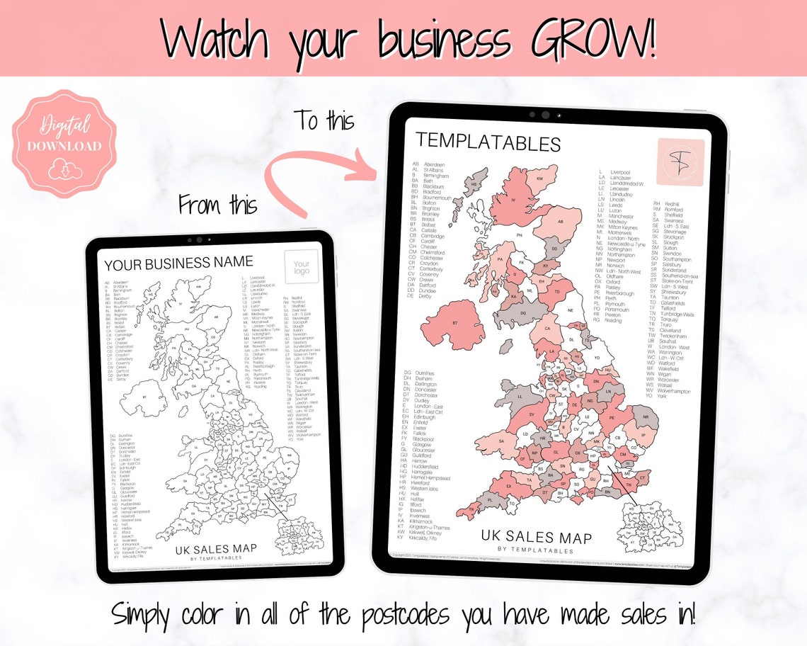 EDITABLE UK Sales Map Business Postcode Sales Map Color in - Etsy UK