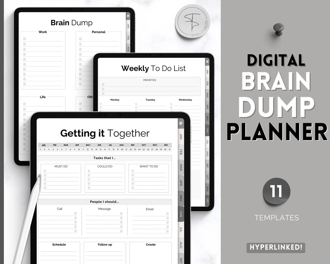 DIGITAL Brain Dump Planner, to Do List Printable, ADHD Daily Planner ...