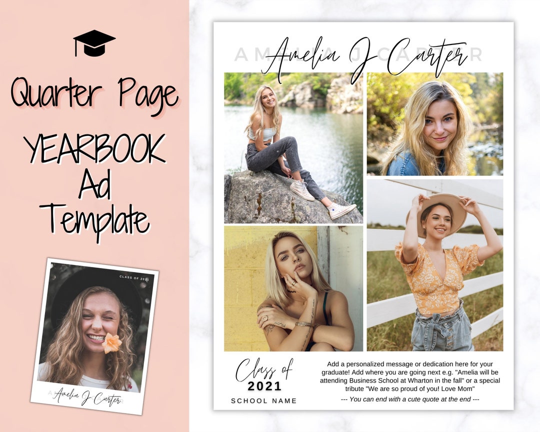 QUARTER Page Yearbook Template, Senior & High School Graduation, Grad ...