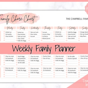 Weekly Family Schedule, Family Chore Chart, Editable Family Planner ...