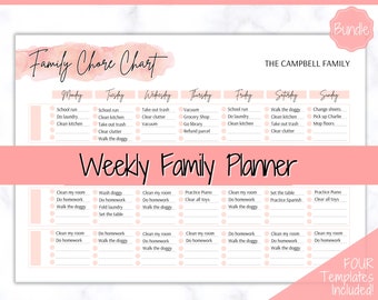 Family Chore Chart, Editable Family Planner Printable, Weekly Family ...