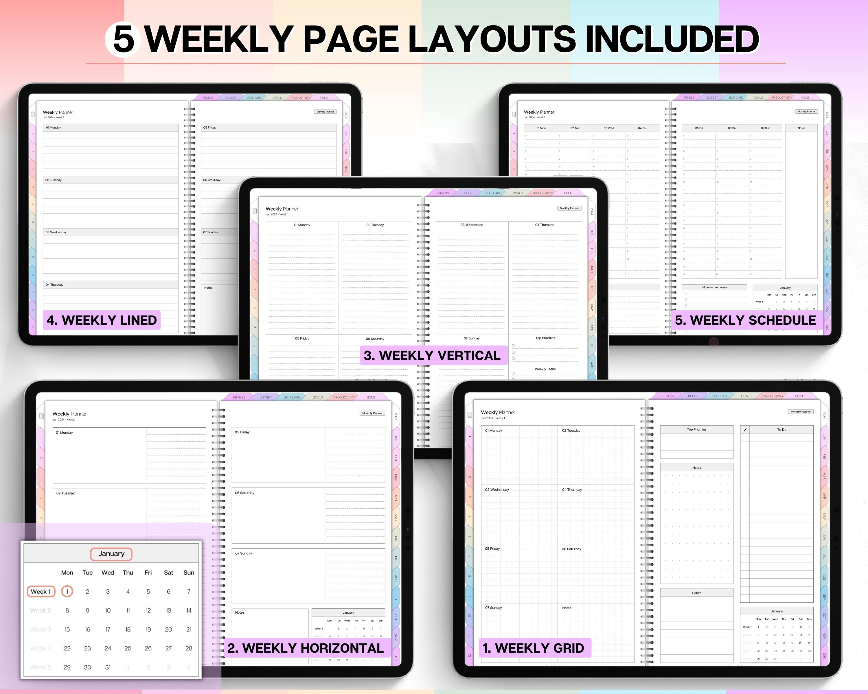 COLORFUL Digital Planner, 2025 Goodnotes Planner, Daily Weekly, Monthly ...