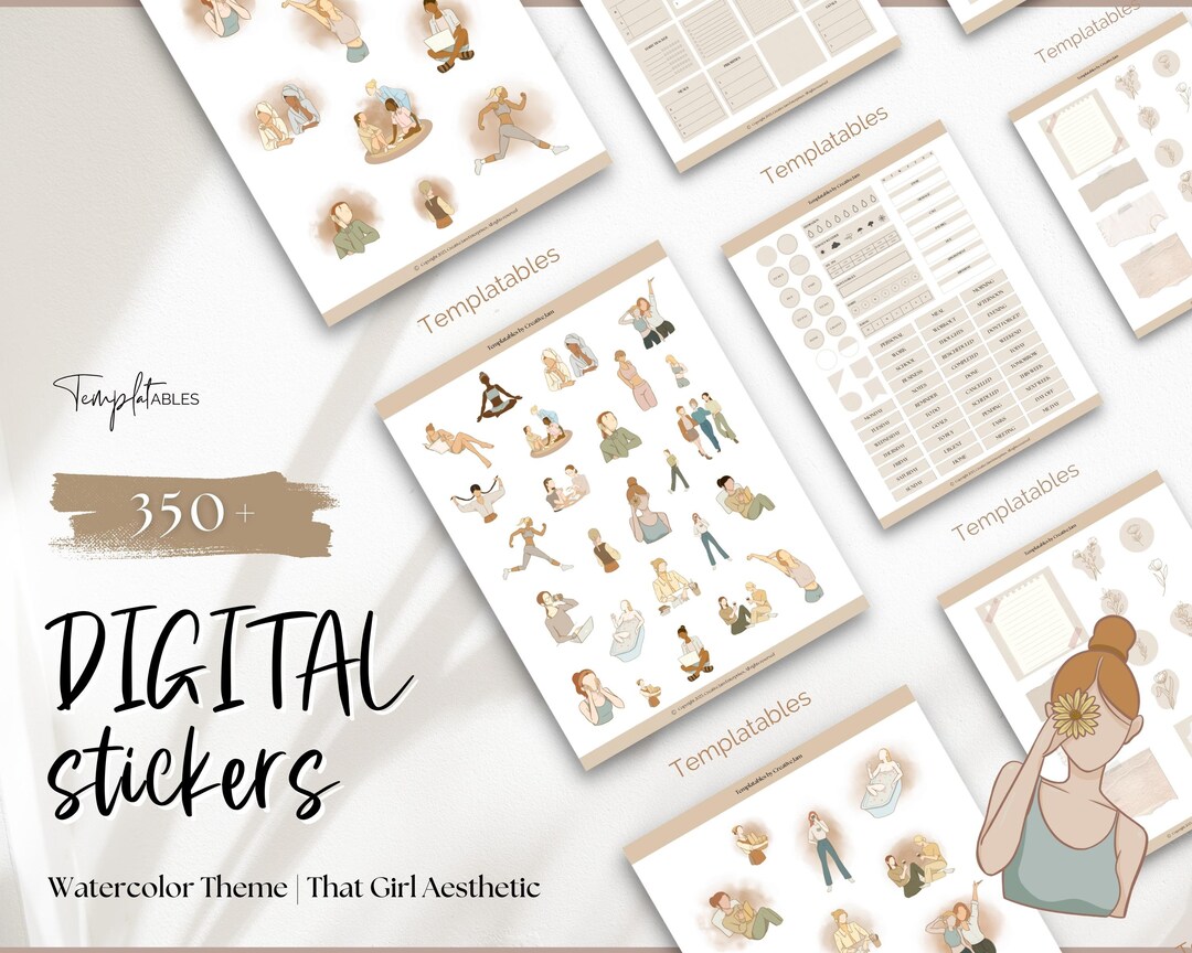 350+ Digital Stickers, Boho Digital Planner Sticker Pack, That Girl ...
