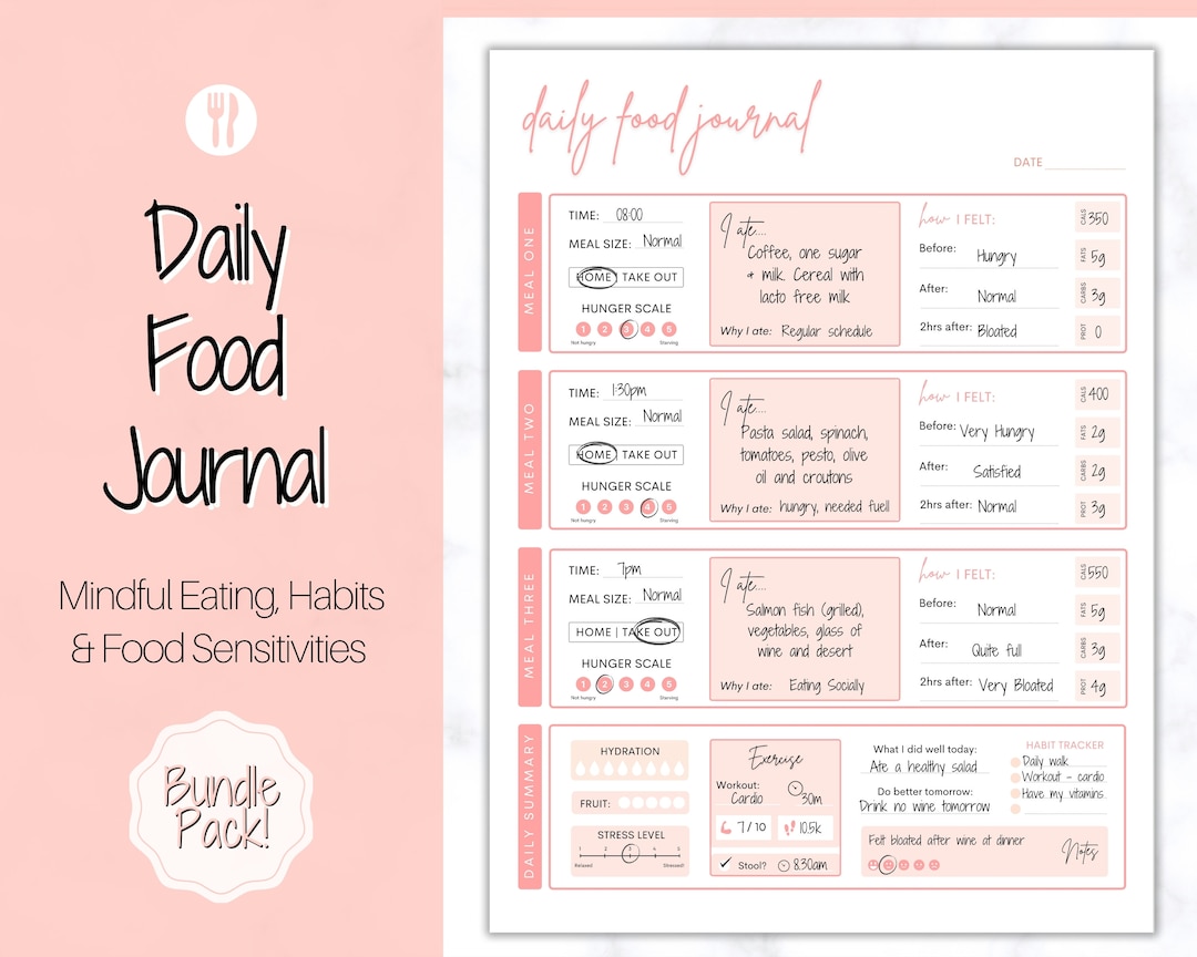 Daily Food Diary Printable, Colorful Food Journal, Diet & Nutrition Log ...