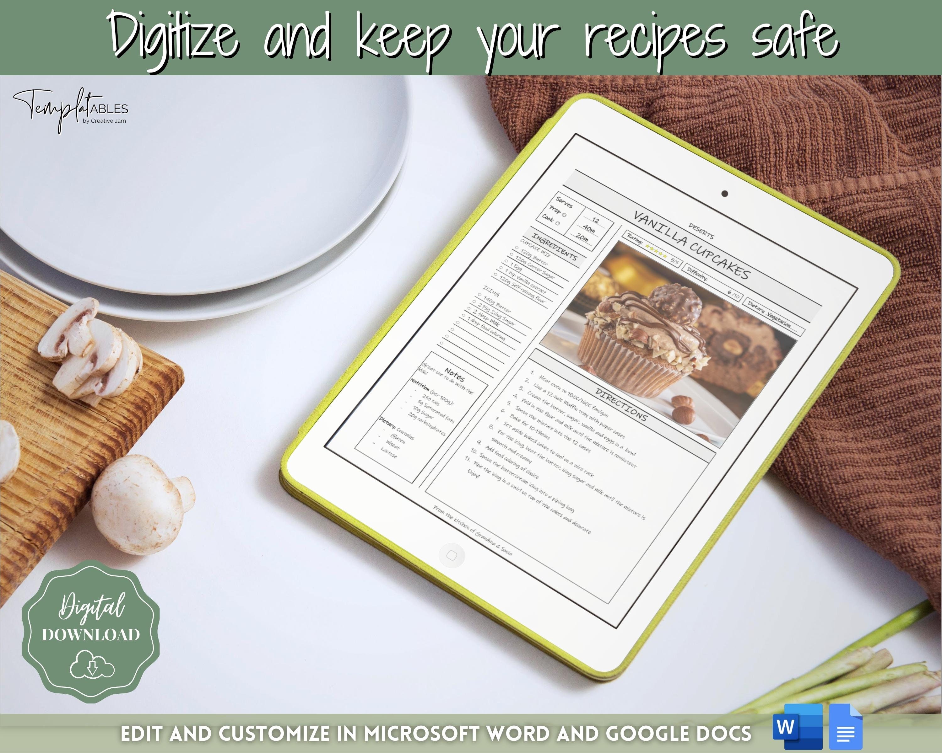 Recipe Book Template, EDITABLE Recipe Sheet Template, Recipe Cards ...