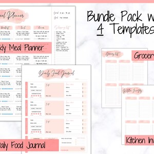 PINK Meal Planner Printable BUNDLE, Weekly Food Diary, Meal Tracker ...