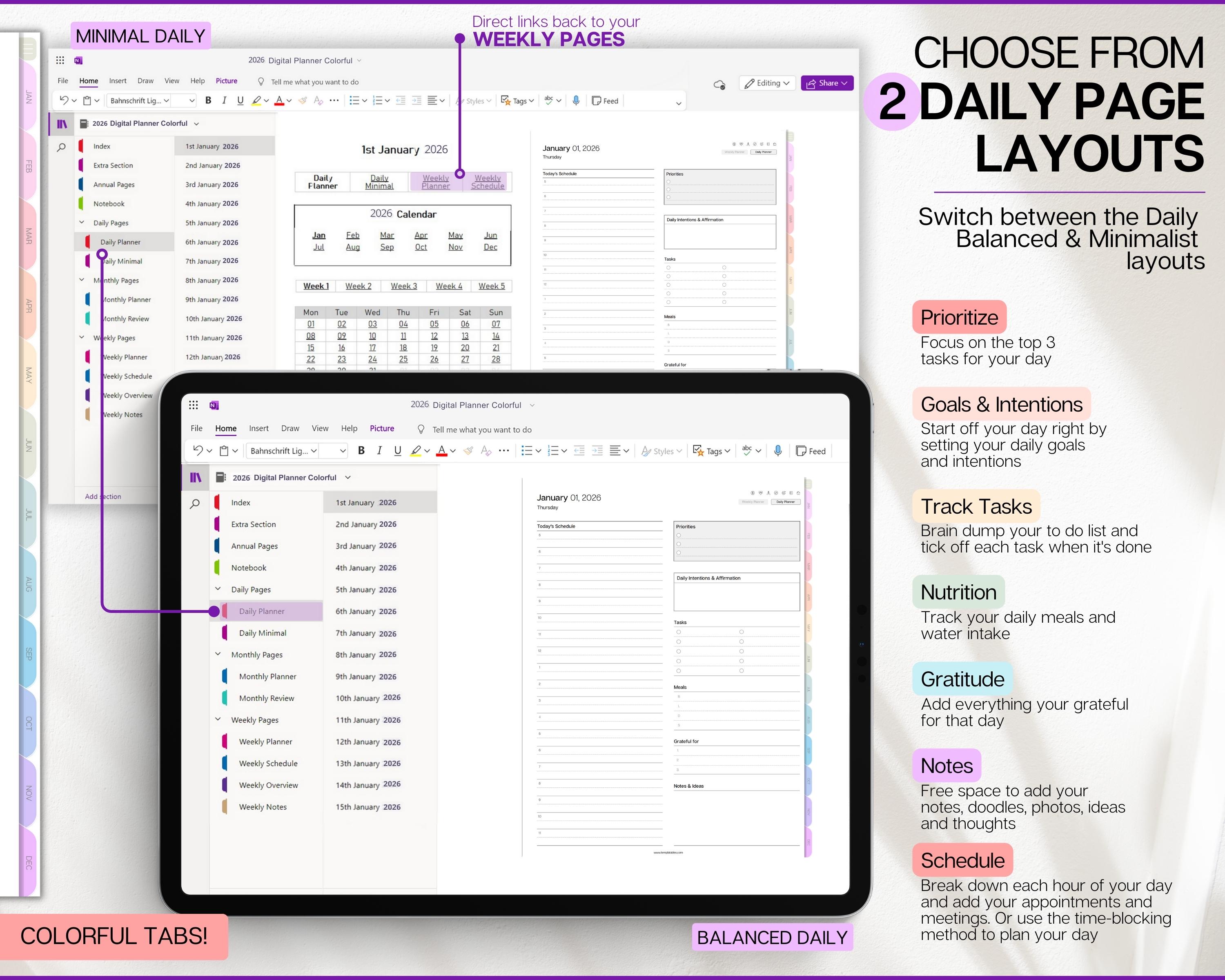 COLORFUL Onenote Planner, 2026 Digital Planner, Onenote Template, Daily ...