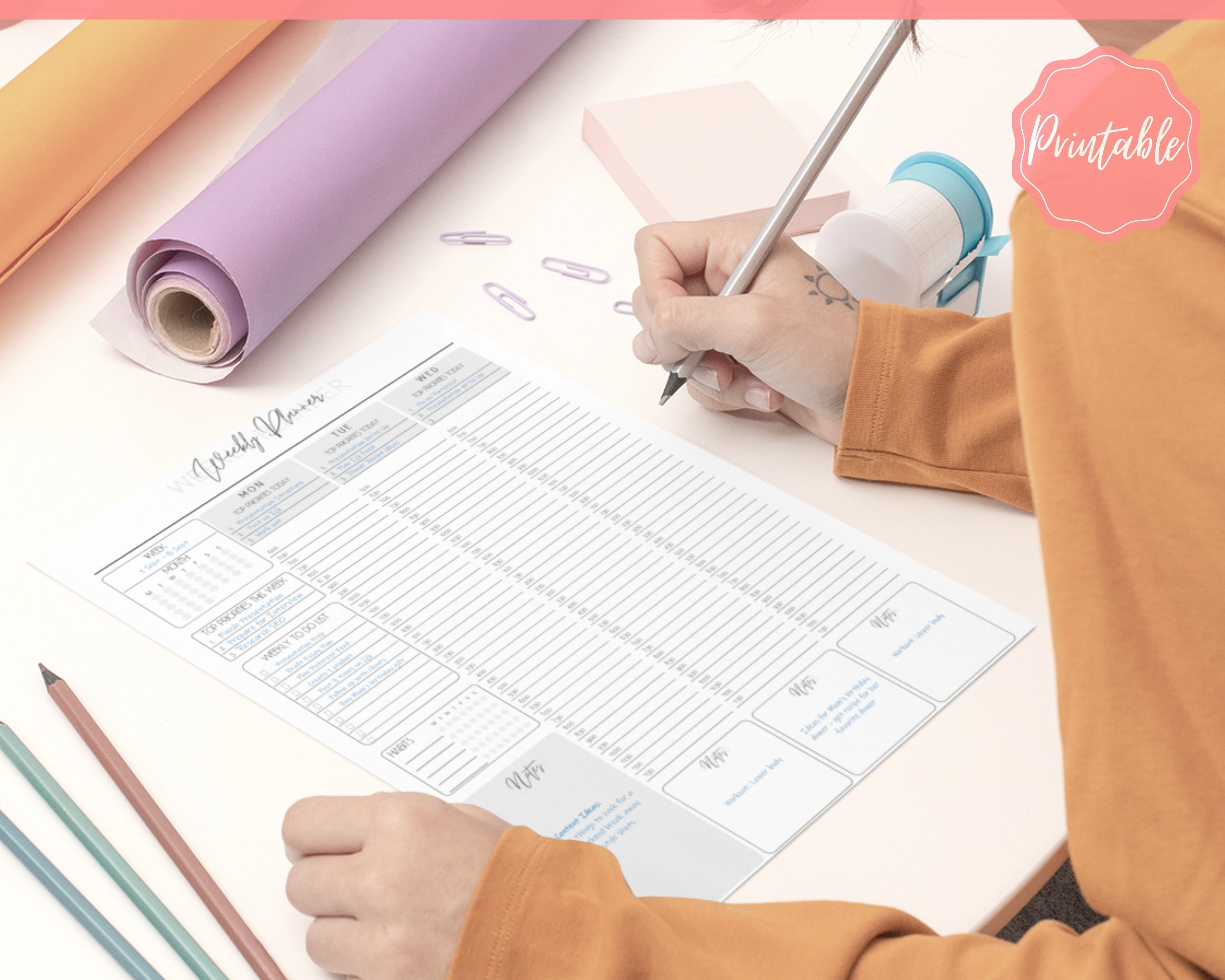 FRENCH Weekly Planner Printable Français Hourly Planner - Etsy