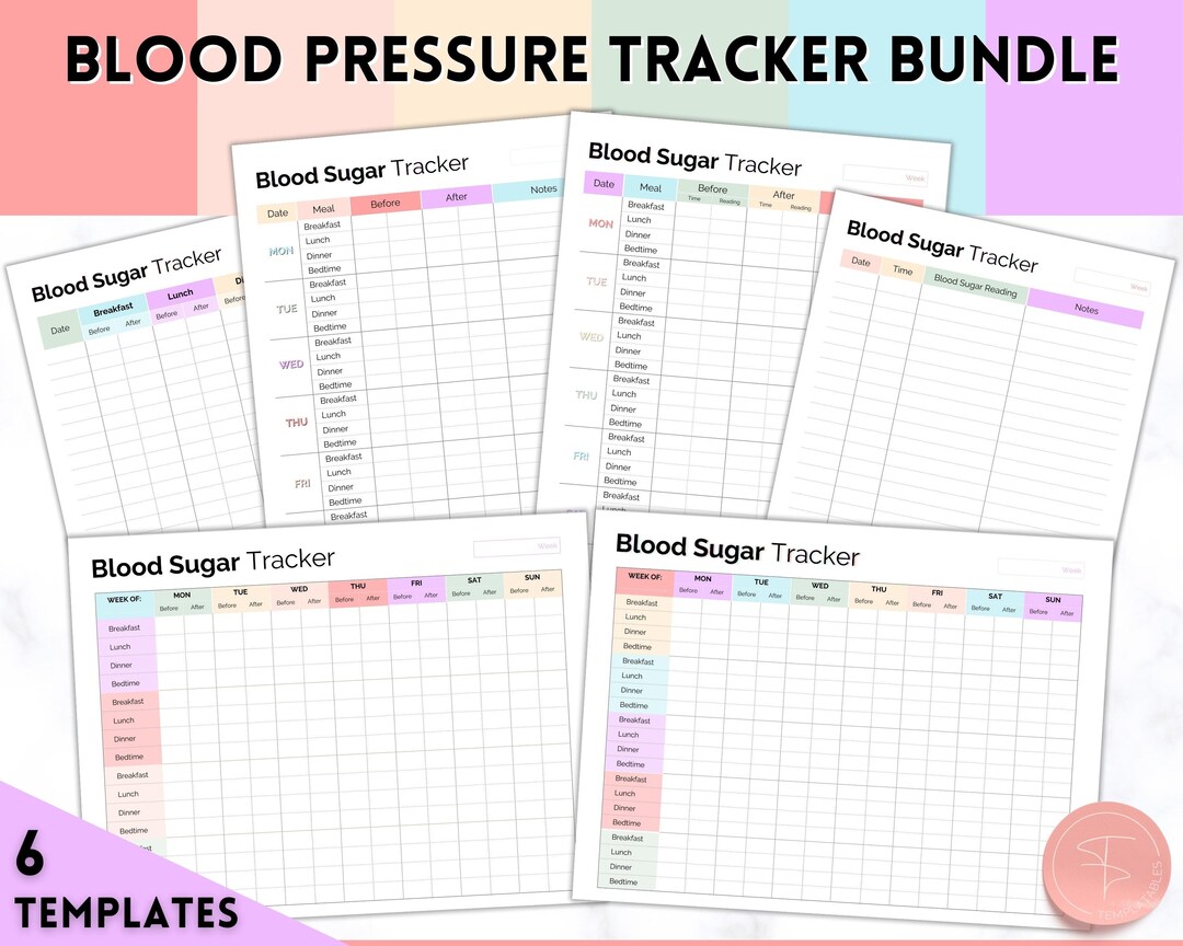 Blood Sugar Log, BUNDLE of 6 Blood Sugar Trackers, Glucose Tracker ...