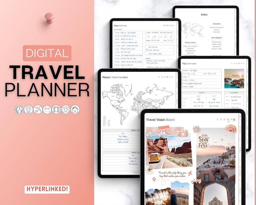Digital Travel Planner, Goodnotes Travel Journal, Travel Itinerary ...