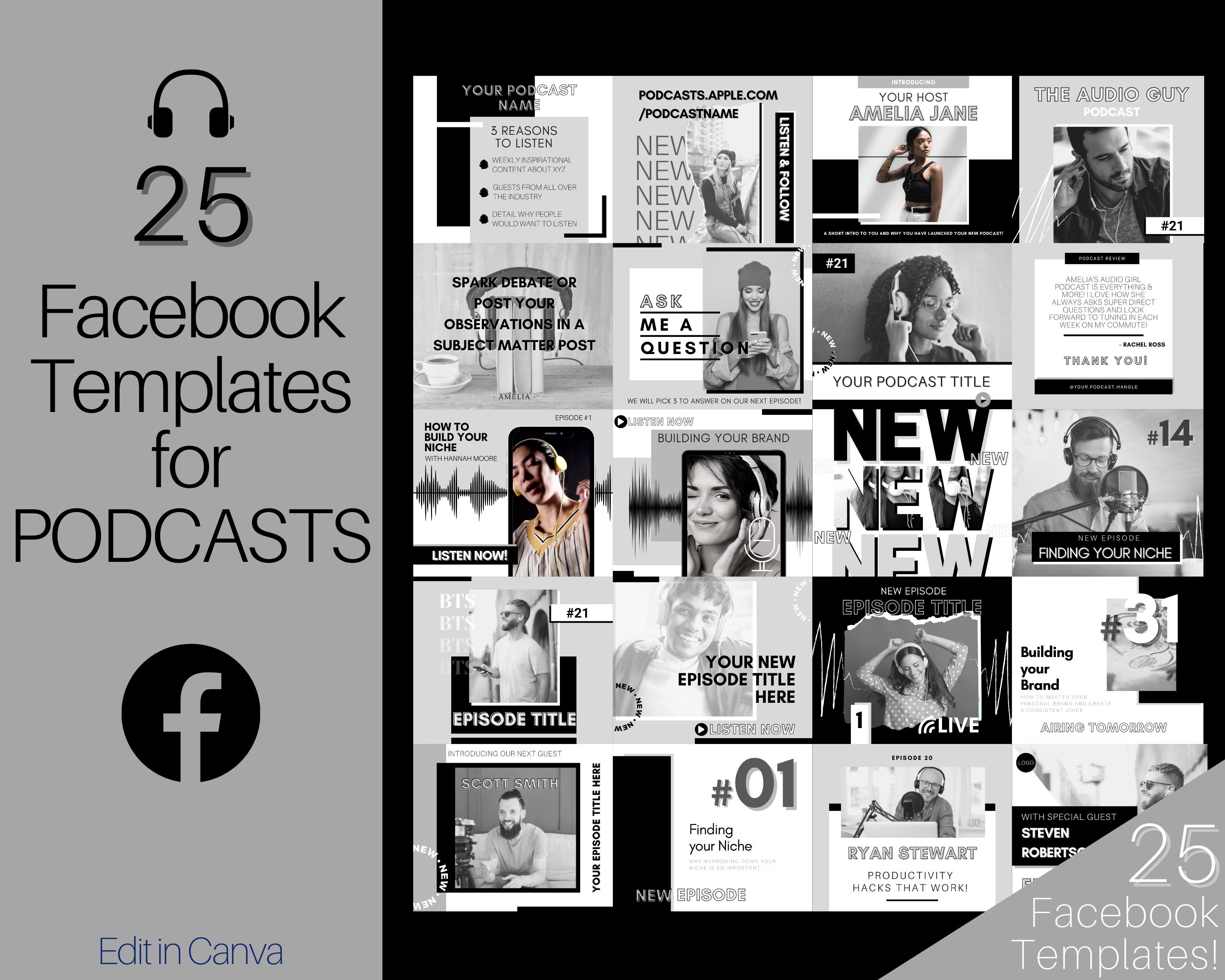 Facebook Post Templates. 25 PODCAST Social Media Posts. | Etsy