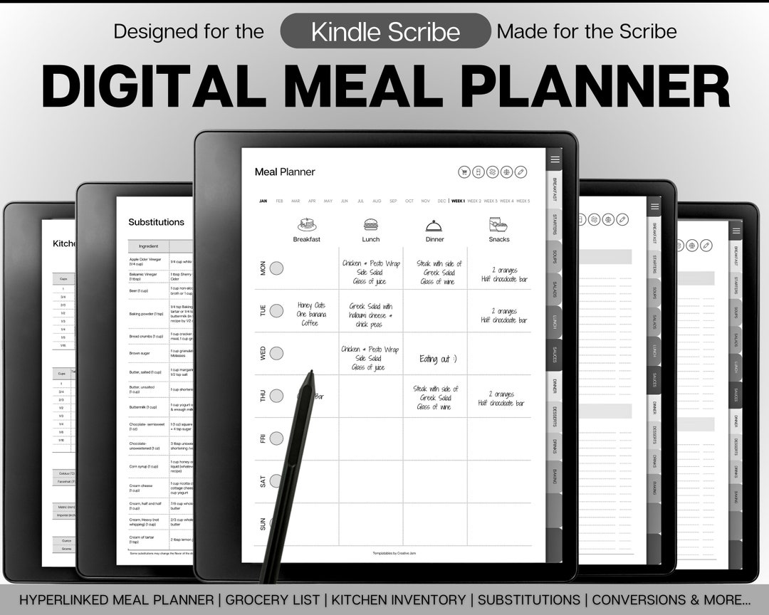 Weekly Meal Planner for Kindle Scribe, Digital Meal Planner, Meal Plan ...