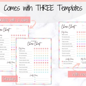 Chore Chart for Kids, Girls Reward Chart Template, Editable Chore Chart ...