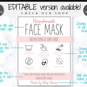 Face Mask LABEL CARE CARD, How to Handle Order Card, Face Mask ...