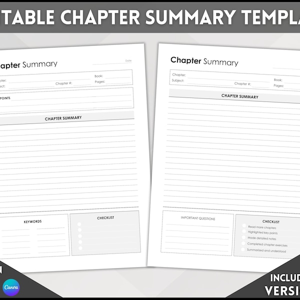 Chapter Outline Template - Etsy