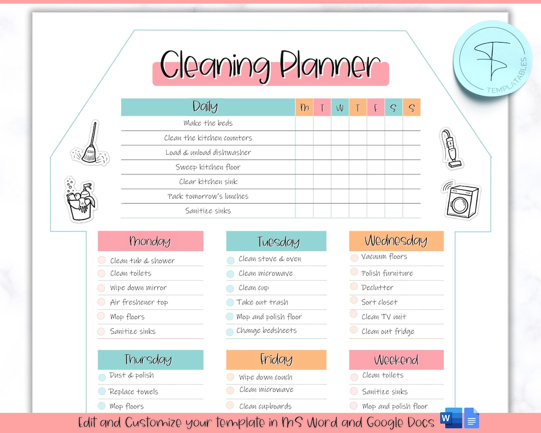 COLORFUL Cleaning Schedule, EDITABLE Cleaning Checklist, Cleaning ...