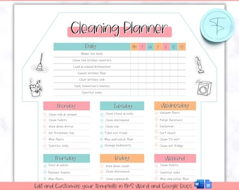 Editable Weekly Cleaning Schedule Cleaning Planner Printable - Etsy