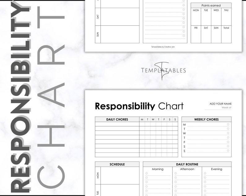 EDITABLE Chore Chart for Kids Responsibility Chart Family - Etsy