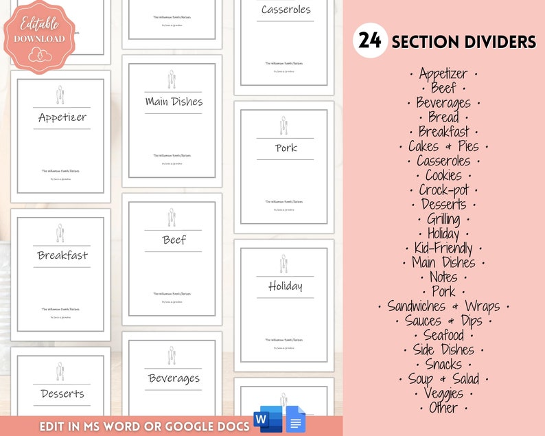 Recipe Binder Template Bundle EDITABLE Recipe Book Template - Etsy