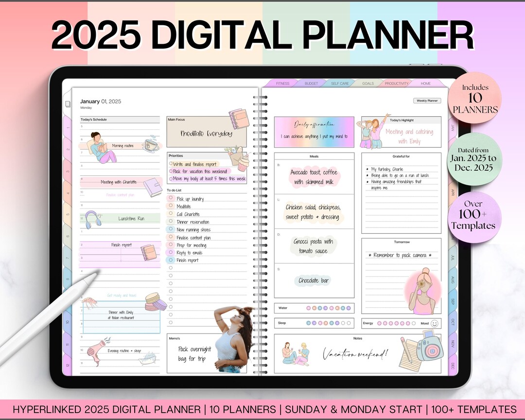 Digital Planner, 2025 Digital Planner, COLORFUL, 2025 Daily, Weekly ...