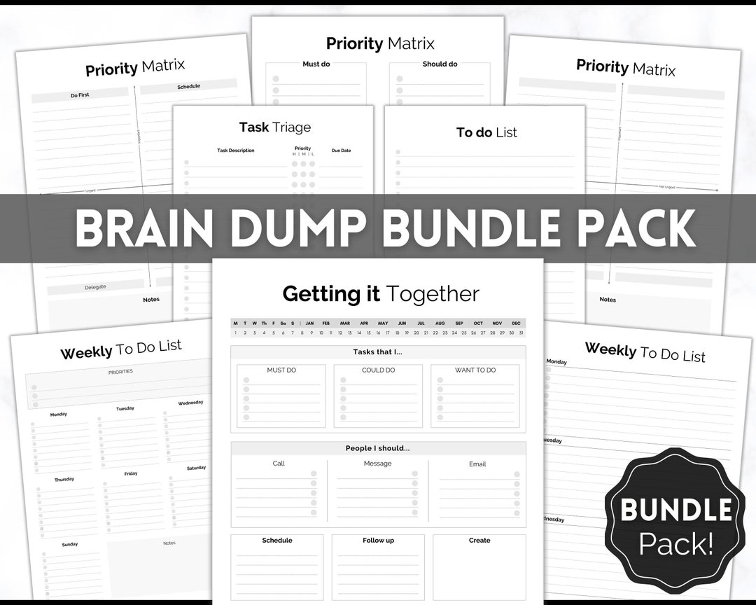 Brain Dump Printable BUNDLE, to Do List, ADHD Planner, Daily Template ...
