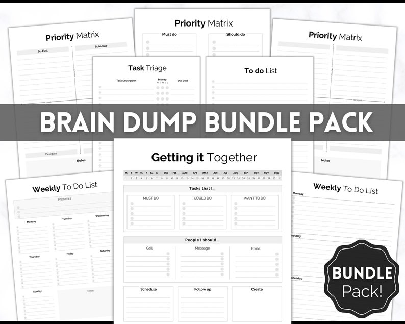 Brain Dump Printable BUNDLE, to Do List, ADHD Planner, Daily Template ...