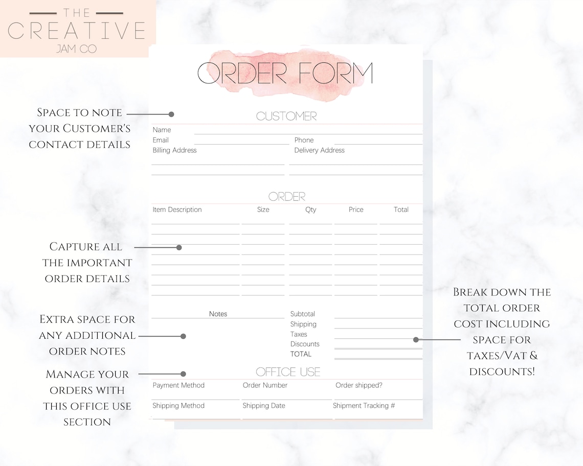 ORDER FORM Invoice Template EDITABLE Custom Receipt Template - Etsy