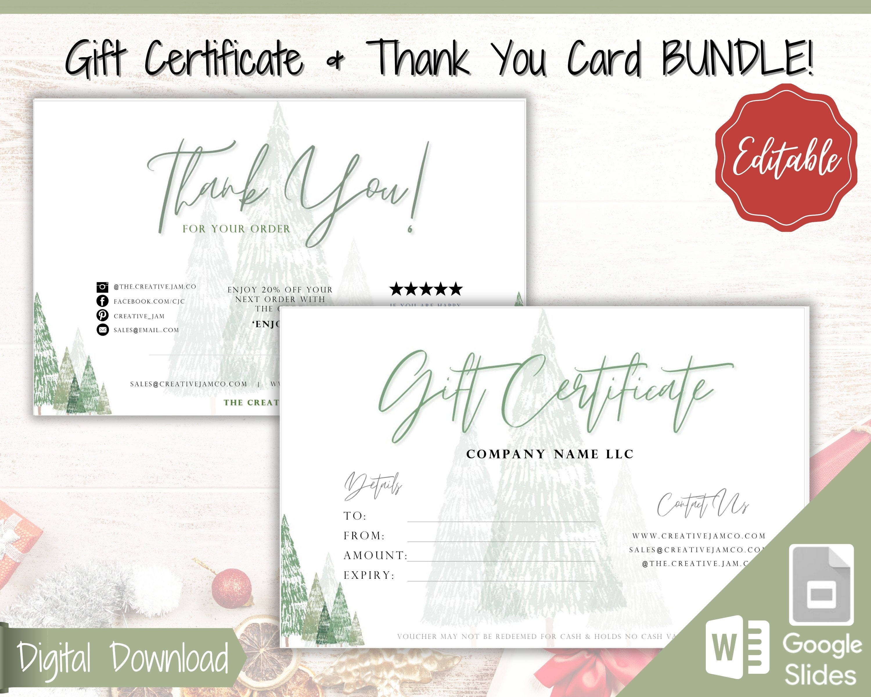 Gift Certificate Template & Thank You Card. Editable CHRISTMAS Gift ...