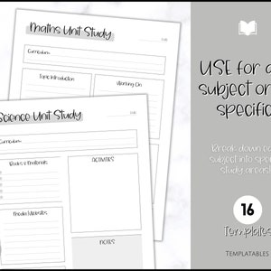 UNIT STUDY Template, Printable Homeschool Planner, Home School Teacher ...