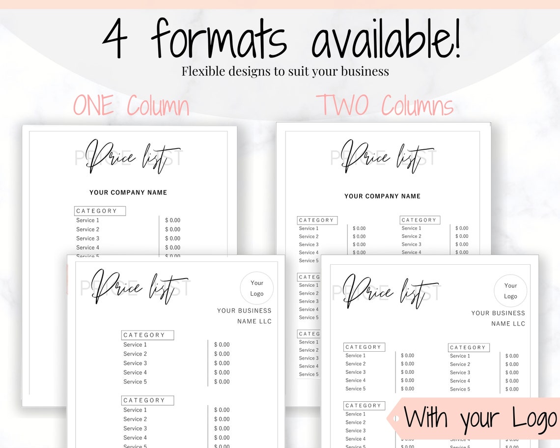 PRICE LIST Template Editable. Printable Price Sheet Price | Etsy