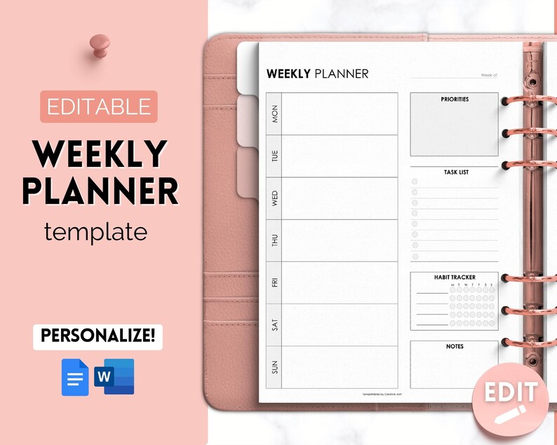 Weekly Planner EDITABLE Template Weekly Schedule to Do List - Etsy