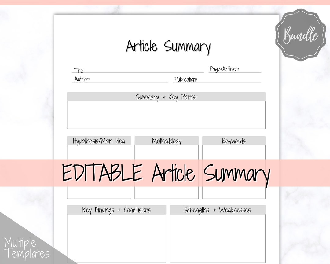Article Summary Sheet, Student Planner, Student Printable, Research ...