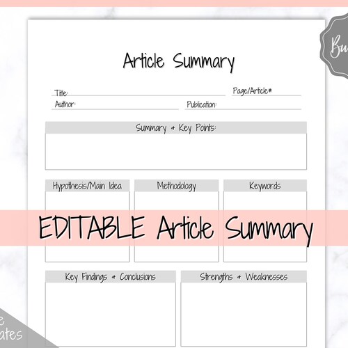 Article Summary Printable for Students Research Paper - Etsy