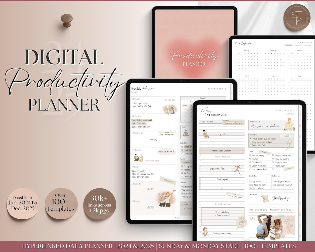 Digital Productivity Planner, 2024 - 2025 Digital Planner, Daily to Do ...
