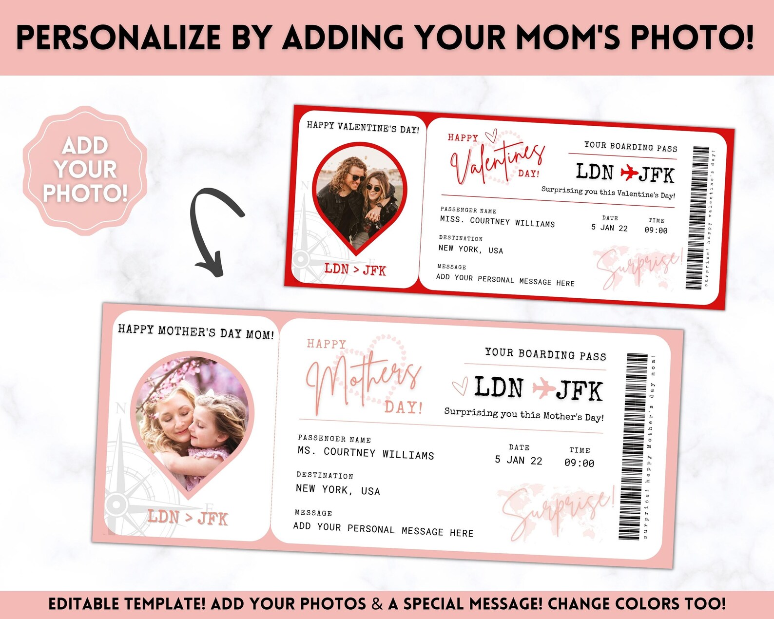 MOTHERS DAY Boarding Ticket Template, Surprise Boarding Pass for Mom ...