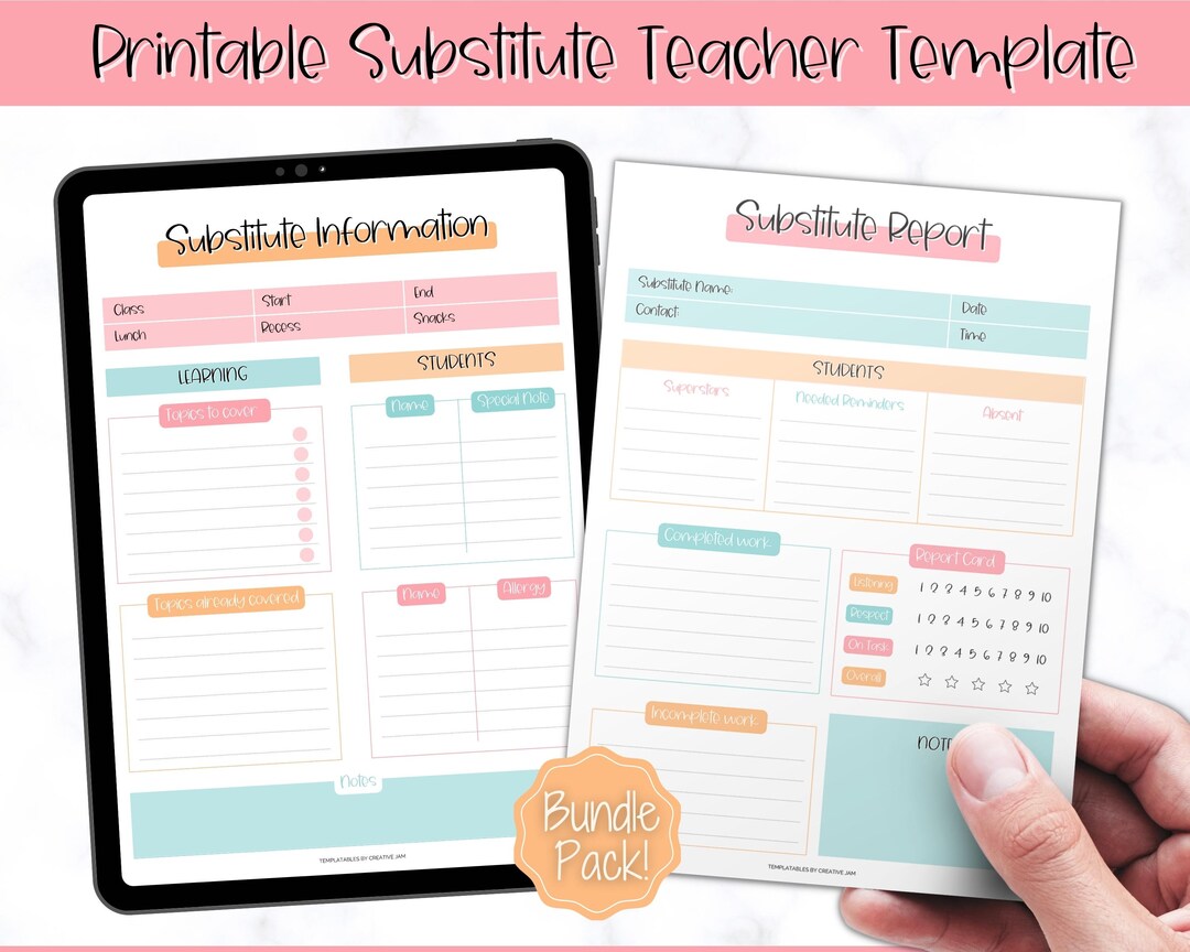 Substitute Teacher Report, Printable Teacher Planner Template, While ...