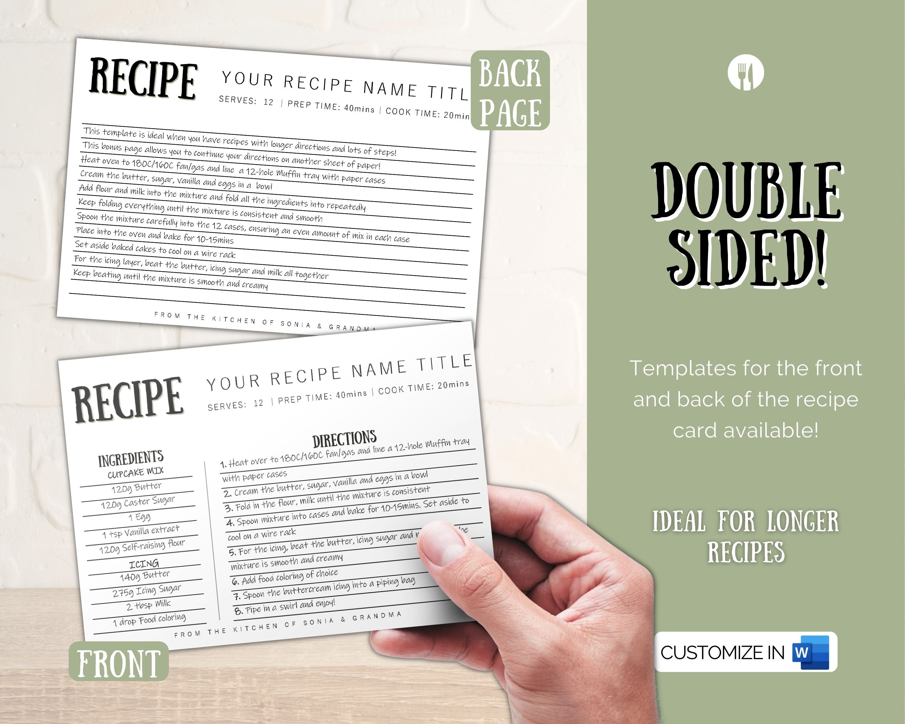 EDITABLE Recipe Card Template, Recipe Template, Recipe Cards Printable ...