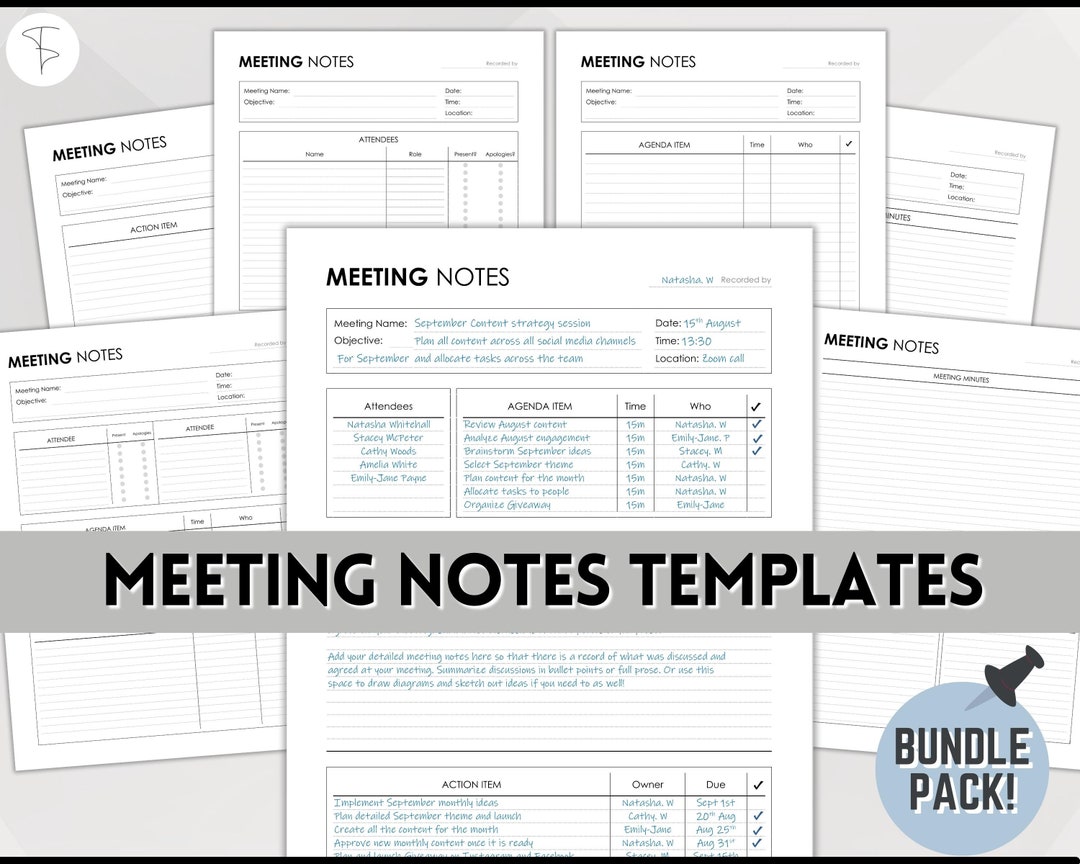 Meeting Notes Template, Editable Meeting Minutes, Printable Business ...