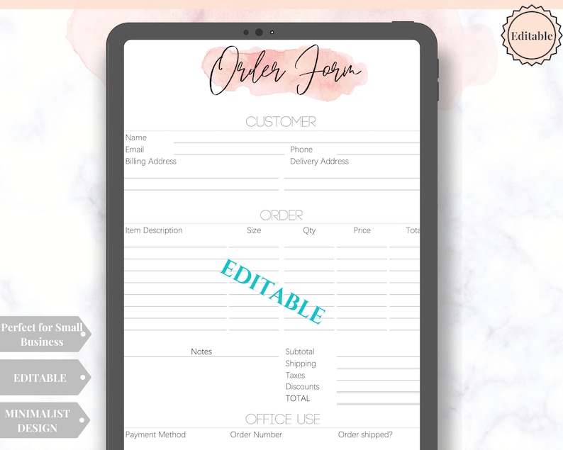 ORDER FORM Invoice Template EDITABLE Custom Receipt Template | Etsy